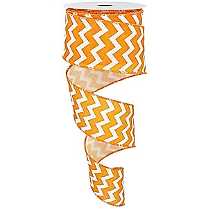 Leecogo Easter Ribbon Wired,2 1/2”x10 Yard,Orange Waves Ribbon for Easter, Christmas, Wreath, Spring, Summer, Wedding, Baby Shower, Birthday