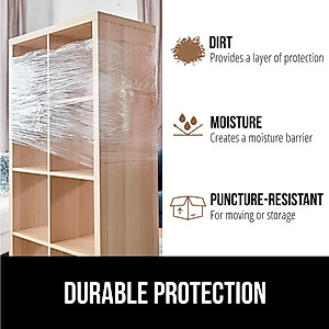 Gorilla Grip 500% Stretch Film Heavy Duty Plastic, 1200ft Shrink Wrap Roll 17" Puncture Resistant, Industrial Strength for Shipping, Pallet Storing, Moving, Packing Furniture Protection 1 Pack Clear