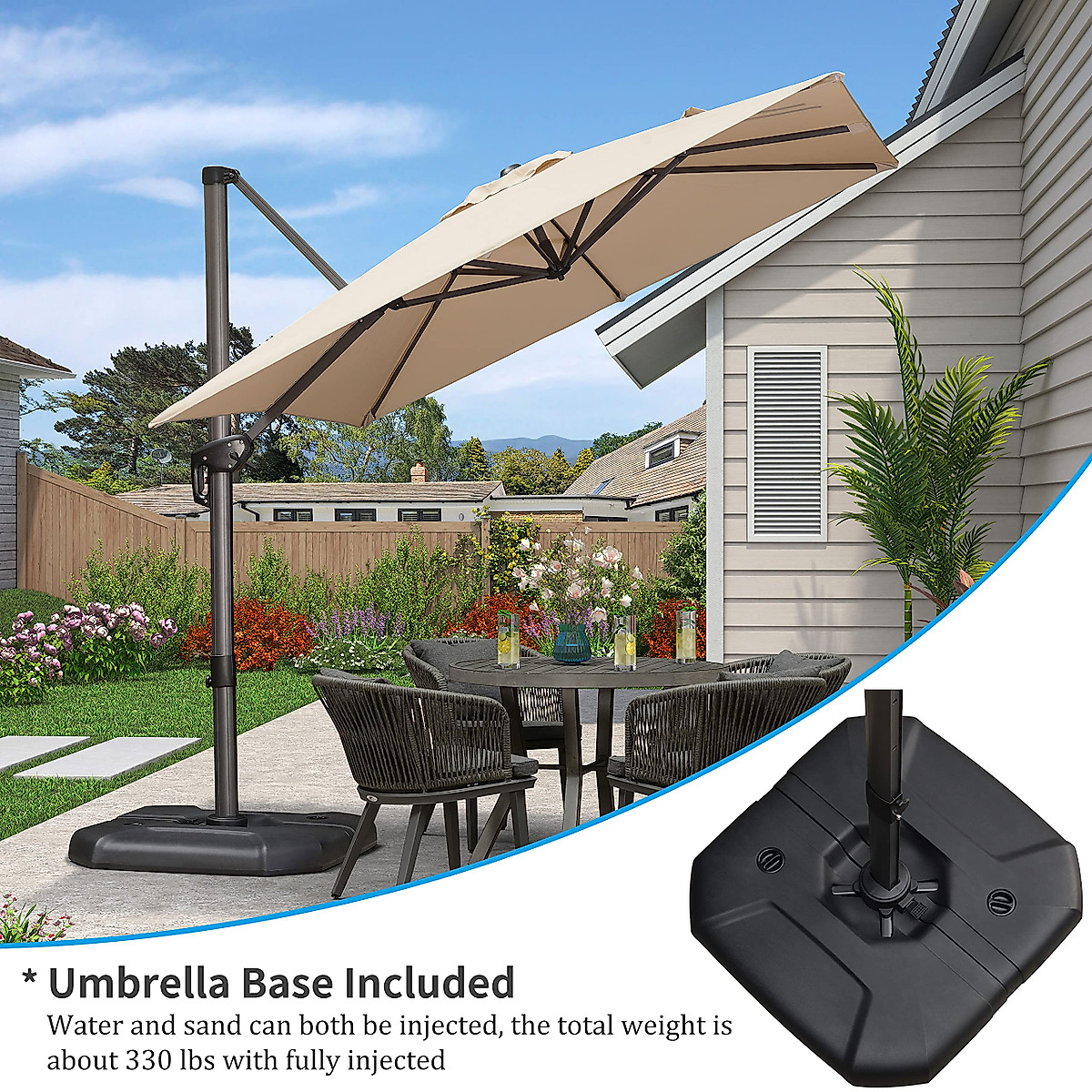 PURPLE LEAF 8 Feet Square Cantilever Umbrella Patio Umbrella with Base Outdoor Umbrella Aluminum Offset Umbrella with 360-degree Rotation for Garden Deck Pool Patio, Beige
