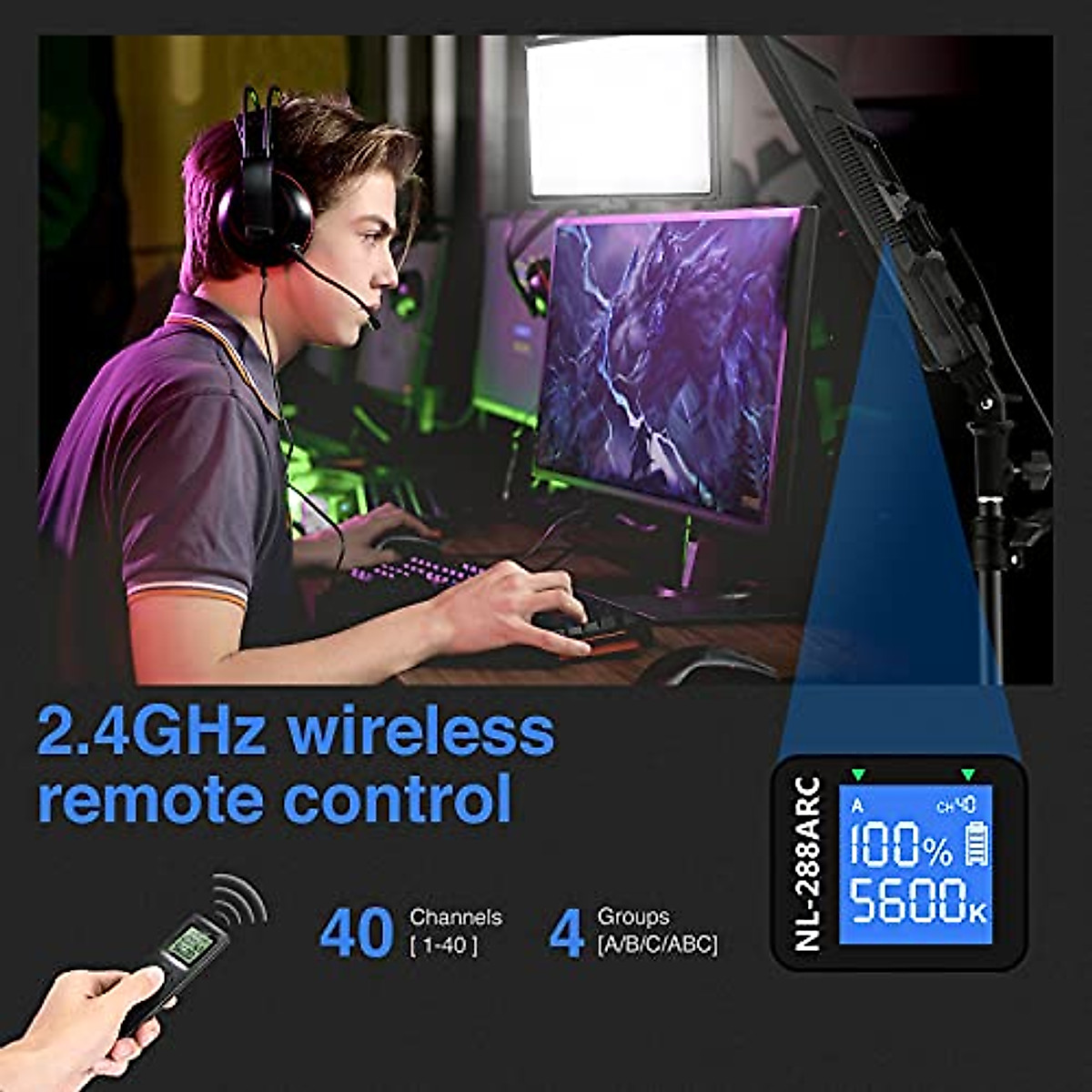 Neewer 18" Led Video Light Panel Lighting Kit with Remote, 2-Pack 45W Dimmable Bi-Color +Light Stand, 3200K–5600K Soft Light CRI 97+ 4800Lux for Game/Live Streaming/YouTube/Photography