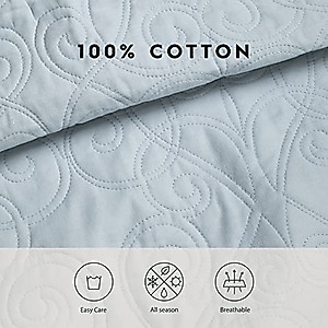 Laura Ashley King Size Quilt Set Cotton Reversible Bedding with Matching Shams, Ideal for All Seasons & Pre-Washed for Added Softness, Breeze Blue