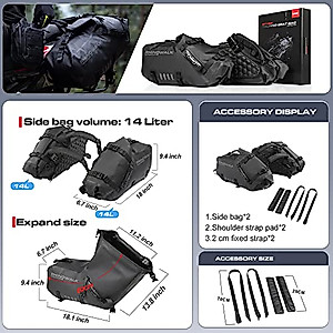 Rhinowalk Motorcycle Saddlebags Waterproof 28L (14L*2) Side Saddlebags, Compatible with most motorcycle racks, adventure、street、sports、dirt bike (Black 1 Pair)