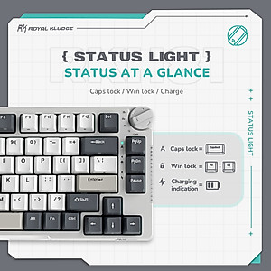 RK ROYAL KLUDGE H81 Hot Swappable Mechanical Keyboard, Triple Mode 2.4Ghz/BT5.1/USB-C Knob Control Wireless Gaming Keyboard Gasket Mounted with RGB Backlit SkyCyan Switch, 75% Layout 81 Keys, White