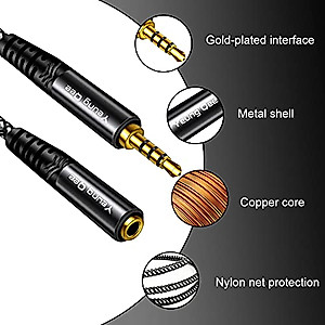 Yeung Qee Headphone Extension Cable 1.5 ft, 4 Pole Nylon Braid 3.5mm TRRS Male to Female Lossless Stereo Audio Adapter Extension Cable for Tablet/PC/ PS4 and More (1.5FT/0.5M)