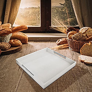American Atelier White & Gray Square Tray with Silver Handles