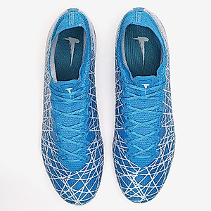 lozoye Soccer Cleats Mens Womens Football Shoes for Kids Big Boys Grils FG High Ankle Football Boots Wide Soccer Training Sneakers (Blue White,40)