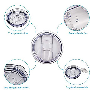 KUFUNG Tumbler Lids Spillproof 20 oz, Splash Resistant Lids for Tumbler/For Yeti and More Cooler Cup (Transparent Slide, 20 OZ)