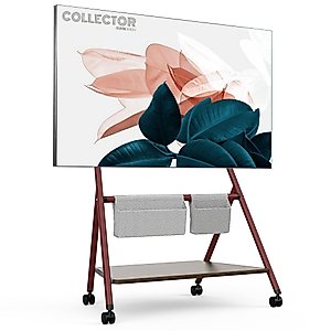 FITUEYES Design Mobile TV Stand for 55 60 65 75 78 Inch TV, TV Cart Floor Stand with Mount for LCD/LED Flat Curved Screens, Modern Corner TV Stand with Wooden Storage Shelves, Collector Series