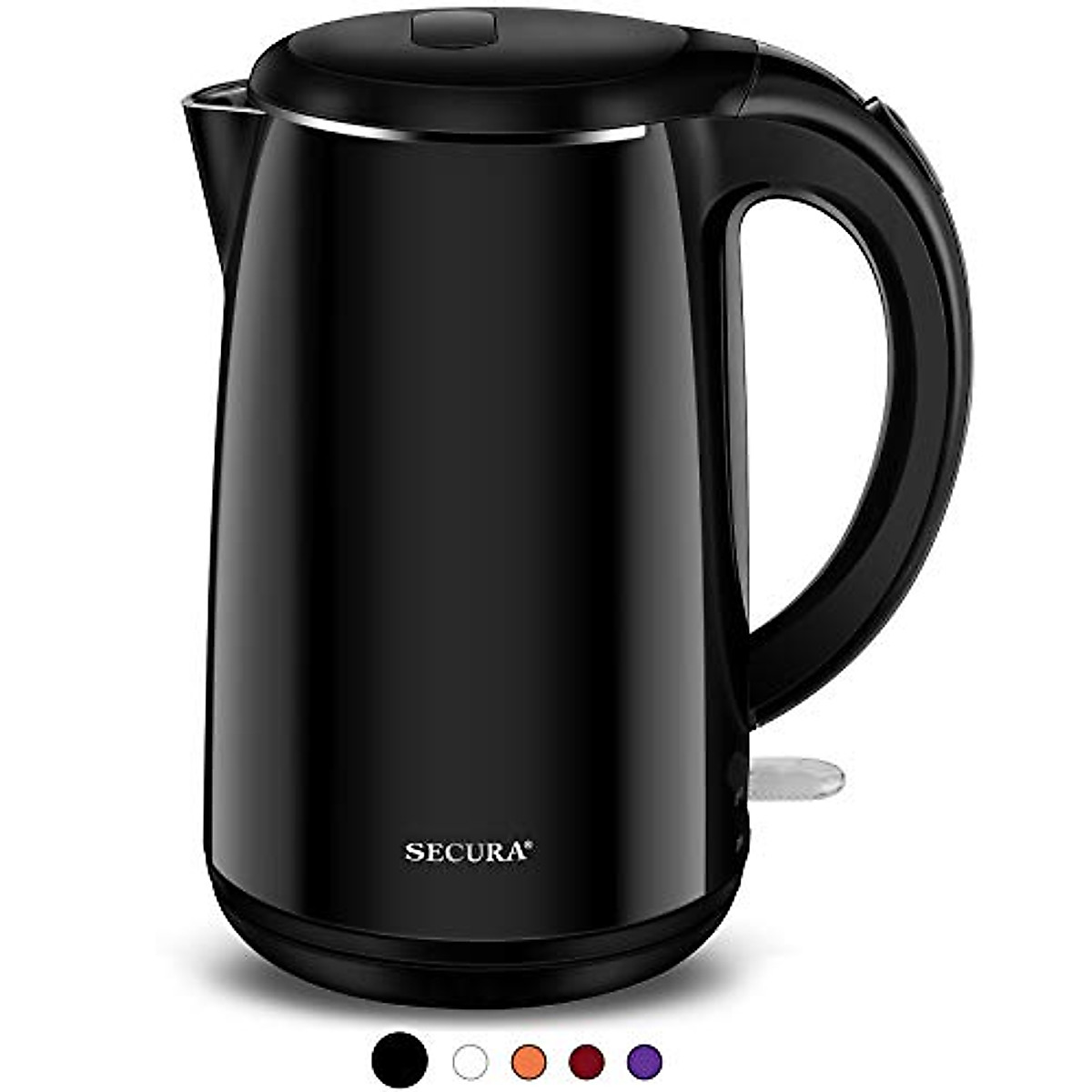 Secura SWK-1701DB The Original Stainless Steel Double Wall Electric Water Kettle 1.8 Quart, Black Onyx