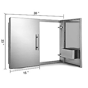 Mophorn Outdoor Kitchen Access 30"x 23" Wall Construction Stainless Steel Flush Mount for BBQ Island, 30W x 23H, Double Door with Built-in Basket