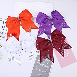 Large Cheer Hair bows with Rhinestones,Cheerleading Bow with Ponytail Holder Elastic Band for Cheerleaders Teen Girls College Sports (Red)