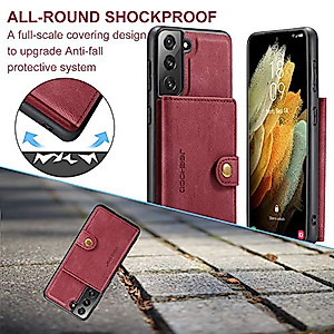 Compatible with Samsung Galaxy S21 Ultra Wallet Case,Detachable Card Slots Slim Leather Cover United with Wallet Magnetic(S21 Ultra Red)