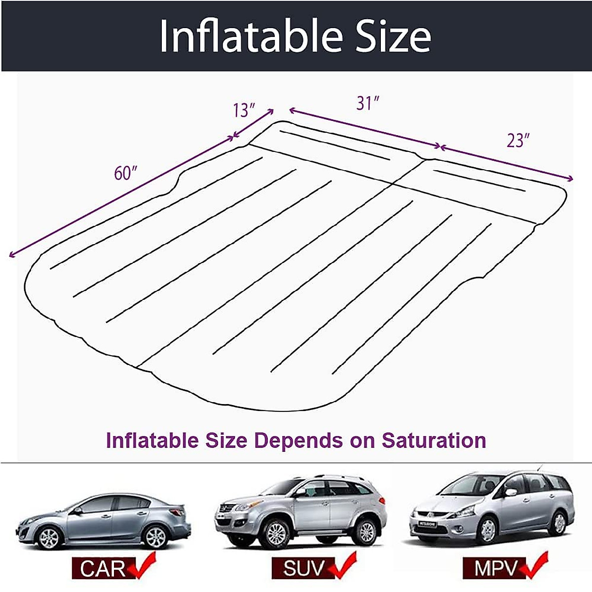 Inflatable Car Mattress, Car Bed for Back Seat, Car Air Mattress with Auto Air Pump, Portable Camping Mattress, Sleeping Pad (SUV Black)