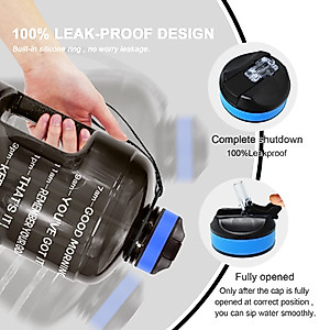 QuiFit Motivational Gallon Water Bottle - with Straw & Time Marker BPA Free Large Reusable Sport Water Jug with Handle for Fitness Outdoor Enthusiasts Leak-Proof(Black,1 gallon)