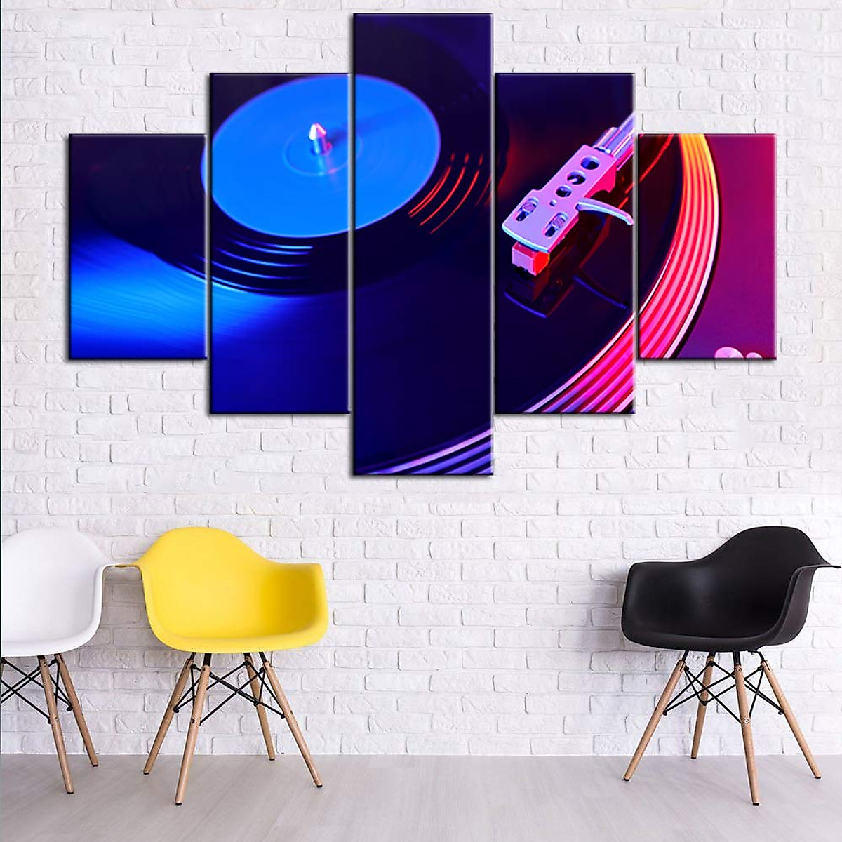 5 Panel Record In Blue And Buttons Of Studio Wall Art Painting Pictures Print On Canvas Sound Technology for DJ to Mix & Play Music The Picture For Home Modern Decoration Ready to Hang - 60"W x 40"H