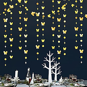 40 Ft Gold Butterfly Garland Metallic Paper Hanging Polka Dots Star Butterflies Streamer Banner for Spring Engagement Wedding Bridal Shower Baby Shower Bachelorette Birthday Party Decorations Supplies