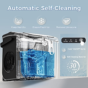Ice Maker Countertop Self-Cleaning Portable Compact Small Mini Ice Machine with Handle,9 Bullet Ice Cubes in 6 Mins,26Lbs/24H, Bullet Ice Maker with Scoop and Basket for Home Indoor Outdoor Camping