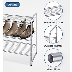 KEETDY 3-Tier Long Shoe Rack for Closet Metal Shoe Organizer for Entryway, Wide Stackable Shoe Storage Shelf with Sturdy Wire Grid for Closet Floor, Bedroom, Grey…