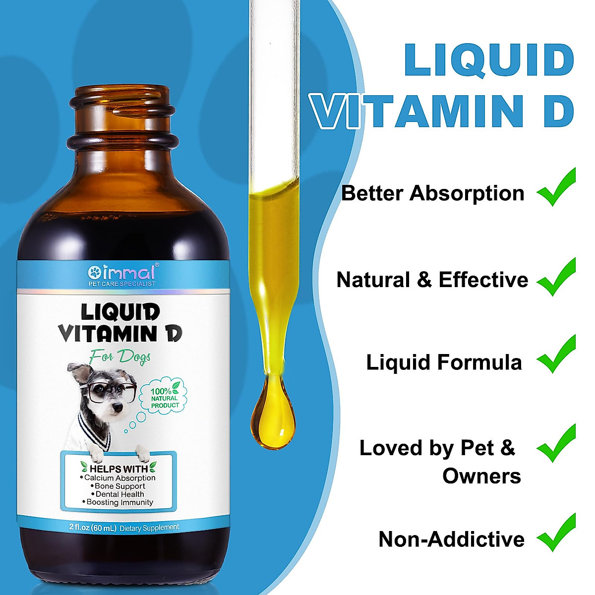 Dog Vitamins D Supplements 2 Fl Oz Liquid Vitamin D for Dogs Strong Bones& Structural Support, Promote Healthy Immune