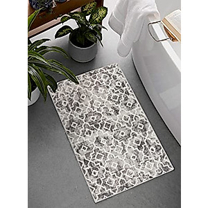 Wonnitar Moroccan Washable Area Rug - 2x3 and 2x4.3 Grey Distressed Entryway Kitchen Rug Non-Slip Modern Geometric Trellis Throw Rug Faux Wool Indoor Floor Carpet for Bedroom Bathroom Laundry