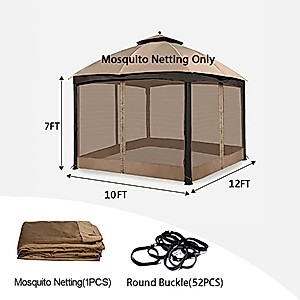 Gazebo Universal Replacement Mosquito Netting - Gafrem Outdoor 10'x12' Gazebo 4-Panel Screen Walls with Zipper (Khaki)