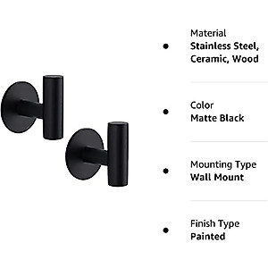 YUET 2 Pcs Bathroom Towel Hook Adhesive,Stick on Metal Coat Hooks Robe Hook SUS 304 Stainless Steel Heavy Duty Door Hanger Towel Robe Clothes Closet Sponges Holder for Bathroom Hotel (Black)