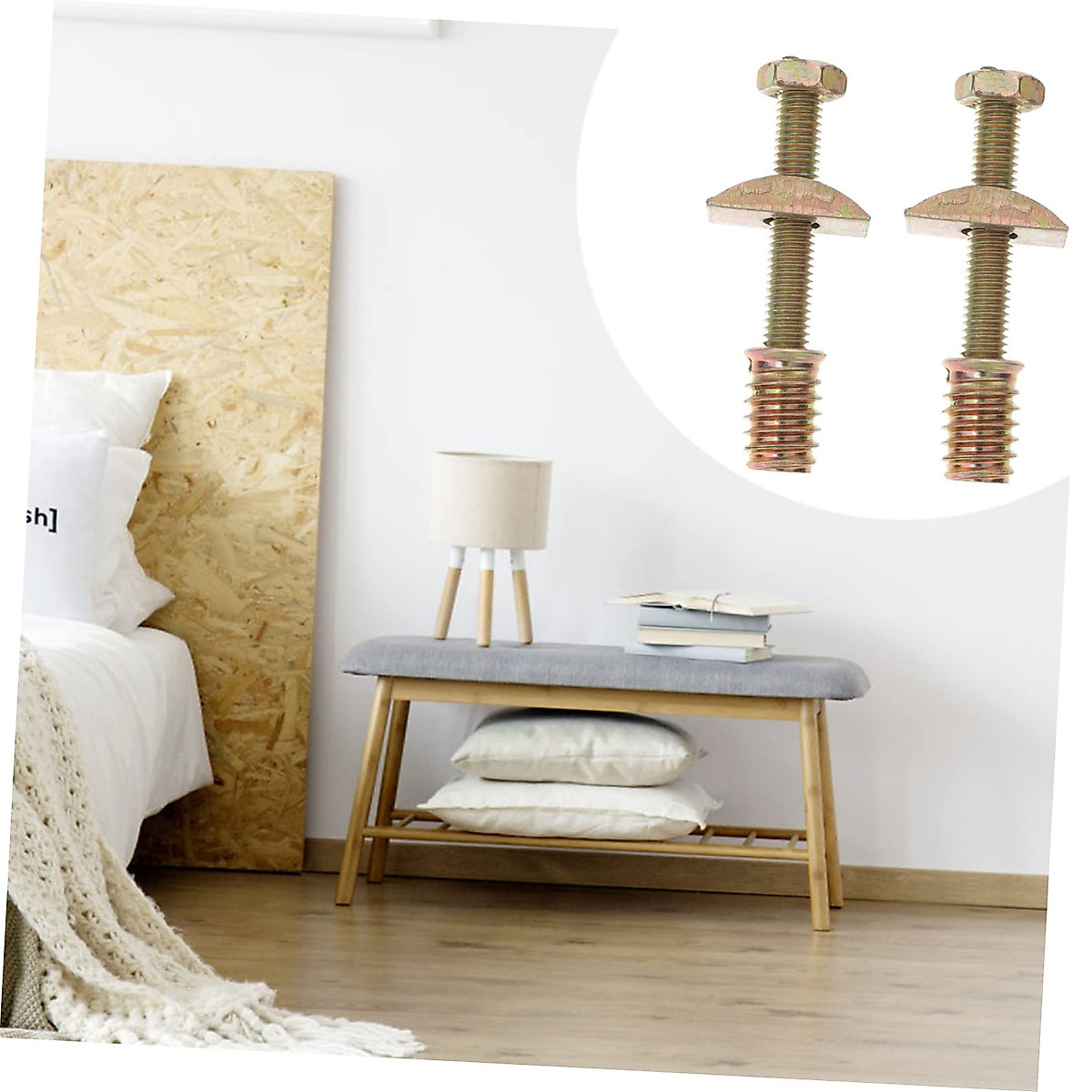 CORHAD Bed Frame Connector Kit 24 Sets Bed Board Connector Nut Iron 4 in 1 M8 Threaded Pin Bolt Kit