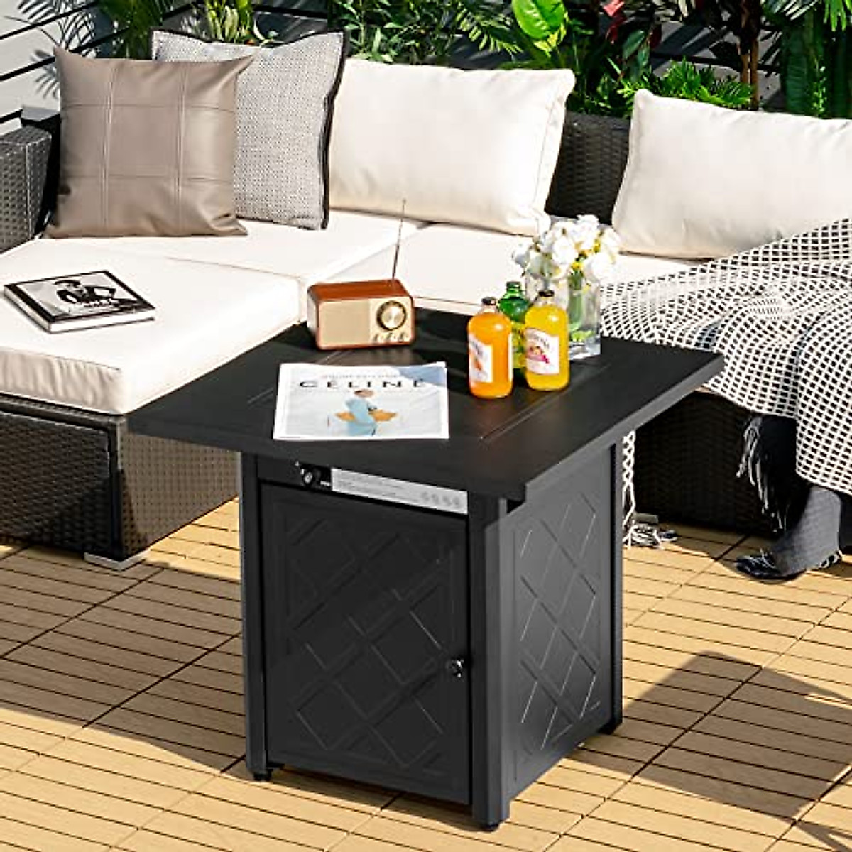 Giantex 28’’ Propane Fire Pit Table, 50,000 BTU Auto-Ignition Gas Fire Pit, Square Steel Fire Table with Lid, Multifunctional Gas Fire Pit Table for Patio Garden Poolside, CSA Certification