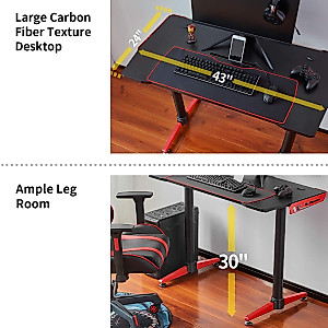 It's_Organized Ergonomic Gaming Desk, 44 Inch Small PC Computer Desk, Corner Gaming Table Gamer Workstation for Boy, Red