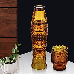 MDLUU Fish Design Tumbler Glasses, Stackable Drinking Glasses, Colored Glass Beverage Cups, Nautical Glassware for Gift, Set of 4 (Amber)