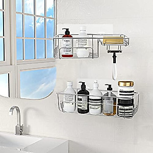 Mungsiii 2 Pack Shower Racks for Inside Shower,No Rust Adhesive Stainless Steel Shower Caddy,Soap,Razor and Shampoo Holder for Bathroom Shower Organizer