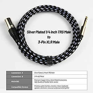Sound harbor Xlr to 1/4 Cable 6.5 ft,TRS 6.35mm to xlr Male Jack - Nylon Braided Balanced Patch Cable