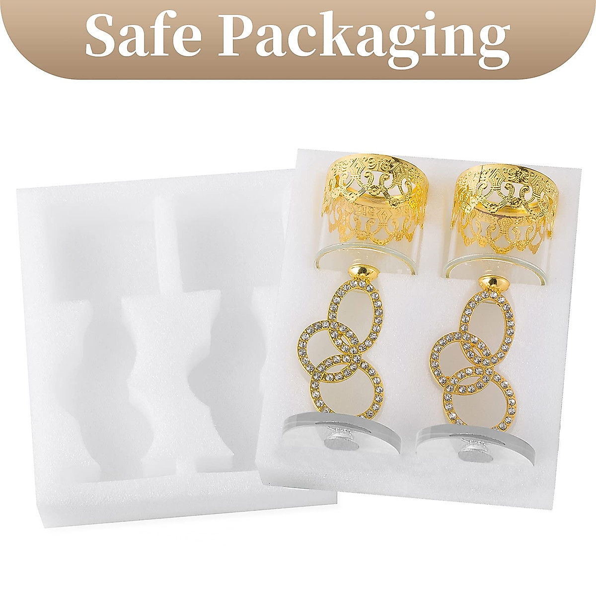 Sziqiqi Candlestick Holders for Votive Tea Light Candles Crystal and Glass Candleholder Set of 2 for Home Room Entryway Shelf Decor Wedding Centerpiece Decor, Coned Candle Cup, Gold, 6.9in Tall