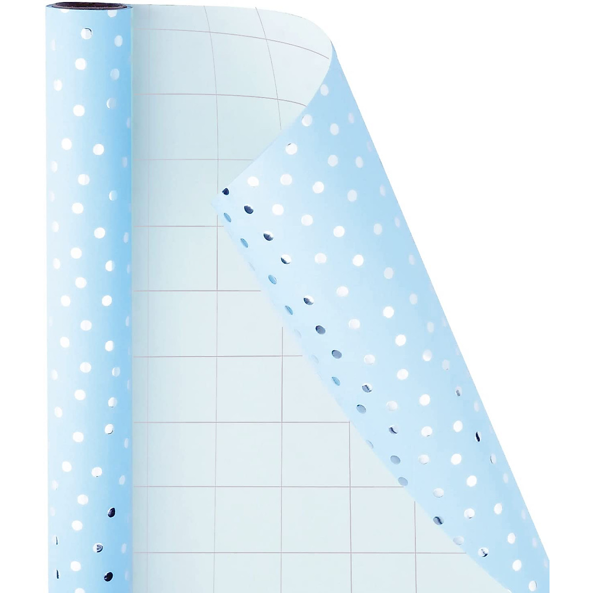 RUSPEPA Wrapping Paper Roll - Silver Foil Small Irregular Dots Baby Blue Background Design for Wedding, Birthday, Baby - shower, Congrats, and Holiday - 17 Inches X 32.8 Feet