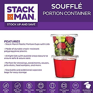 [4 oz -100 Count] Disposable Mini Plastic Souffle Cups with Lids- Jello Shot Cups, Jell-O Portion Cups, 4 Ounce Dipping Sauce Ramekins, Salad Dressing Container Cup ,Small Plastic Condiment Containers