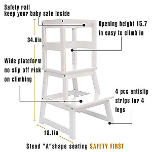 SDADI Kids Kitchen Step Stool with Safety Rail- for Toddlers 18 Months and Older, White LT01W