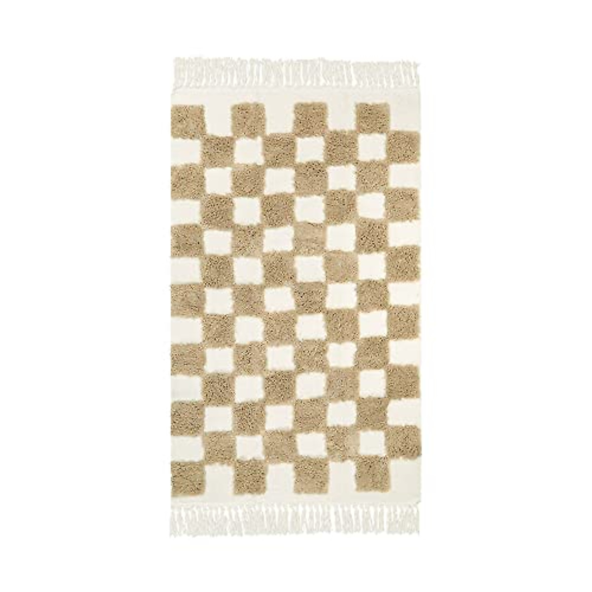 Lahome Checkered Boho Rug for Bedroom, 3x5 Entry Rug Washable Cotton Area Rug Indoor Bath Door Mats with Tassels, Farmhouse Kitchen Rugs Non-Shedding Cotton Area Rug for Entryway Dorm, Khaki