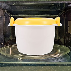 BESTonZON Microwave Rice Cooker Steamer Bowl for Vegetables with Steam Release Vent Microwaveable Cookware for Rice and Vegetables Yellow L