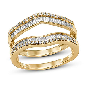 Jewelry Star 14K Yellow Gold Plated in Silver Baguette & Round Cut 1.00 ct Cubic Zirconia Engagement Wedding Enhancer Ring Guard for Women's