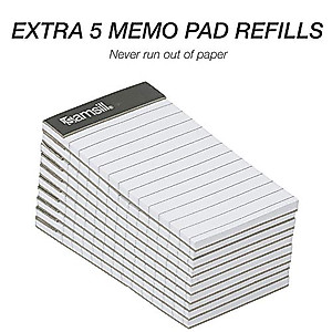 Samsill Mini Pocket Notepad Holder and Memo Pad 5 Pack Bundle, Durable Cover, Includes Five 2 7/16 x 4 1/4" Sized Writing Pads with 40 Lined Sheets, Refillable, Black
