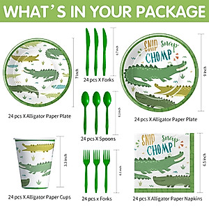 Xigejob Alligator Party Decorations Tableware- Alligator Birthday Party Supplies, Paper Plate, Cup, Napkin, Disposable Cutlery, Reptile Crocodile Party Decorations For Birthday Baby Shower | Serve 24