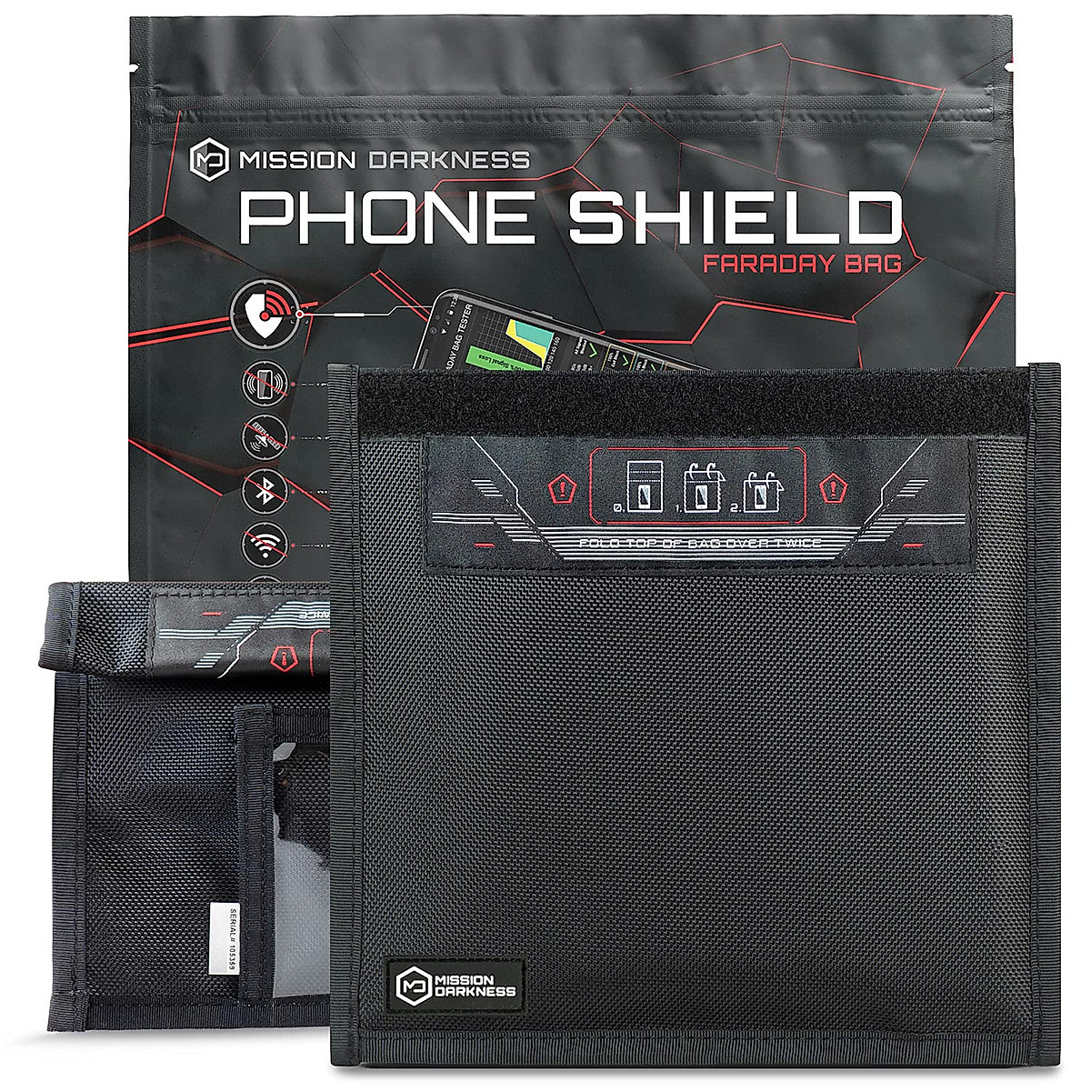 Mission Darkness Non-Window Faraday Bag for Phones (2-Pack) // Signal Blocking Bag Prevents Hacking Tracking Spying, Device Shielding for Law Enforcement Military Digital Forensics, EMP CME Protection