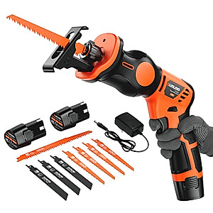 Reciprocating Saw Cordless, 12V Power Reciprocating Saw with 2 * 2000 mAh Battery, 3000SPM 13mm Reciprocating Stroke, 8 Tool-Free Saw Blade Change Reciprocating Saw for Wood Metal PVC DIY Cutting