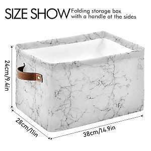 White Marble Storage Basket Bin Gold Glitter Large Fabric Toys Storage Cube Box with Handles Collapsible Closet Shelf Cloth Organizer Basket Set of 2 for Nursery Bedroom