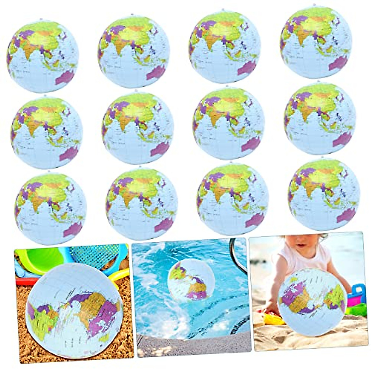 ibasenice Inflatable Beach Ball 12pcs Globe Beach Ball s Inflatable Globe Party Balls Globe Shaped Beach Ball Swimming Party Balls PVC Teaching Supplies Summer Water Toy