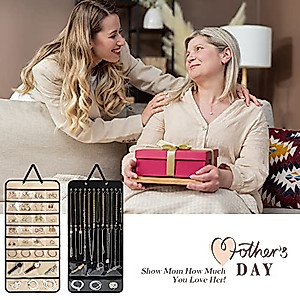 Lolalet Hanging Jewelry Organizer Necklace Organizer, Double Side Large Jewelry Holder Necklace Hanger with Pockets and Metal Hooks for Earrings, Bracelets, Watches on Closet Wall Door -1 Pack,Black