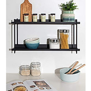 Kate and Laurel Dominic Modern Metal Shelf, 28 x 7 x 14.5, Black, Sleek 2-Tier Floating Book Shelves for Wall