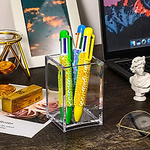 6 Pieces Clear Acrylic Pen Holder Makeup Brush Holder Desktop Holder Desk Goth Accessories Square Stationery Organizer, Transparent Pencil Holder Acrylic for Home Office School