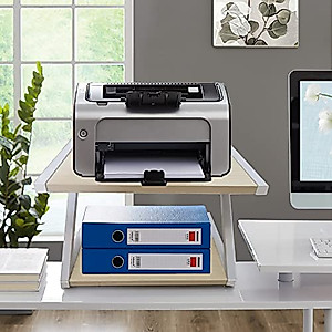 Olighan Desktop Printer Stand, Printer Stand with Storage ,Printer Shelf for Desk with Anti-Skid Pads Adjustable Feet,2Double Tiers Organizer Multi-Purpose Printer Rack for Home Office(Light Wood)