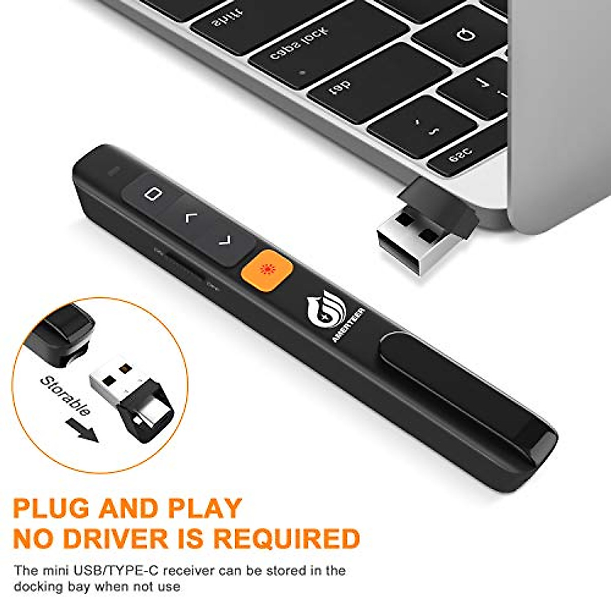 Wireless Presenter, AMERTEER RF 2.4GHz USB and Type-C Presentation Remote with Hyperlink &Volume Control PowerPoint Remote Clicker for Mac Book/Air/Pro